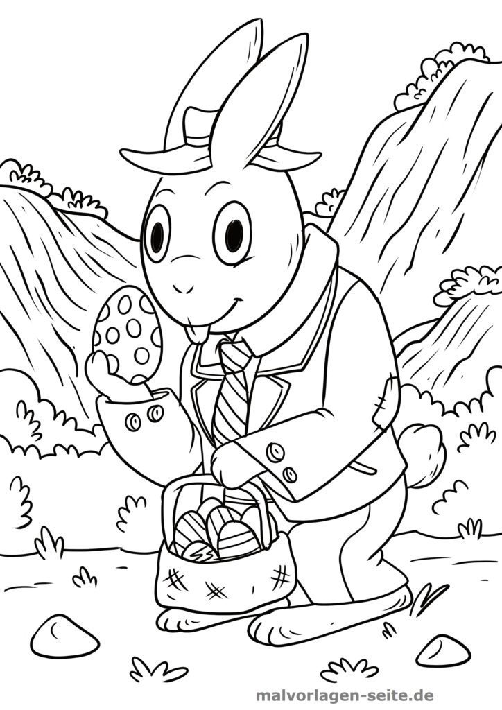 Ausmalbilder Ostern, Osterhase und Ostereier kostenlos drucken