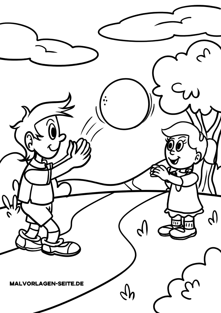 Malvorlagen Kinder spielen Ball fangen | Kostenlose Ausmalbilder