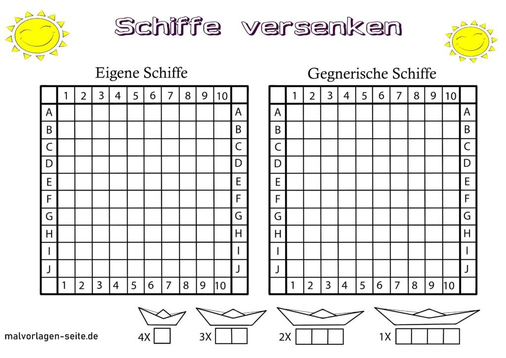 Schiffe versenken spielen - Kostenlose Vorlagen und Spielregeln