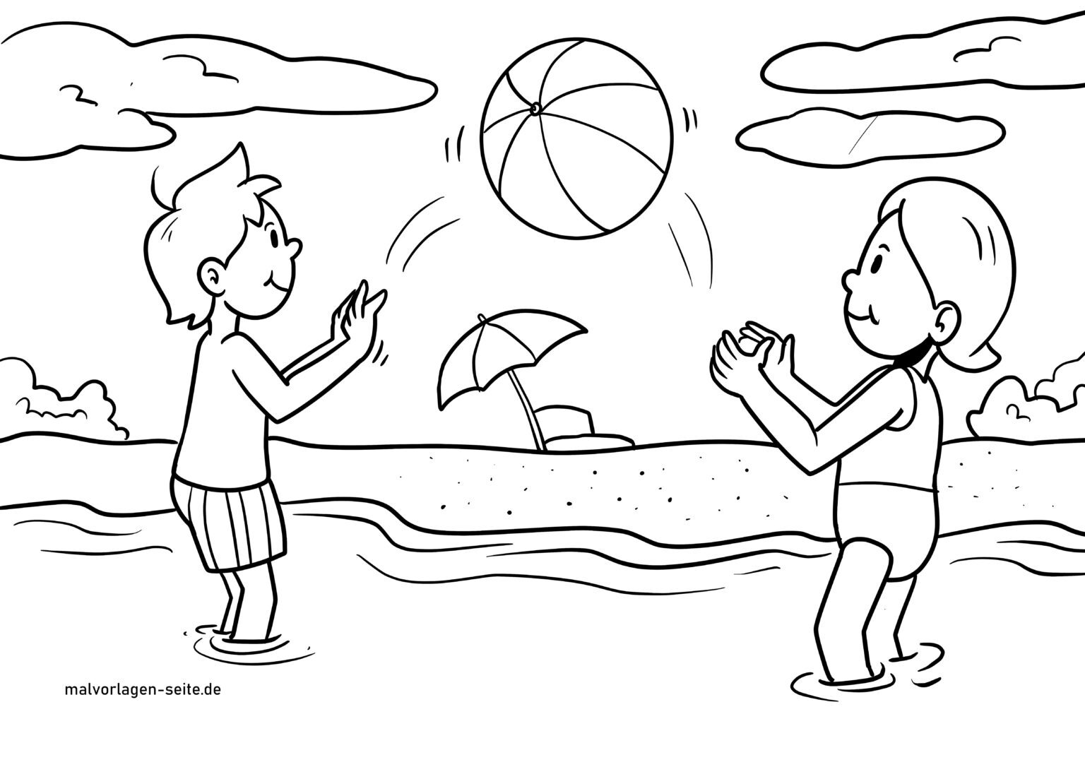 Malvorlage Sommer am Strand | Ausmalbild kostenlos herunterladen