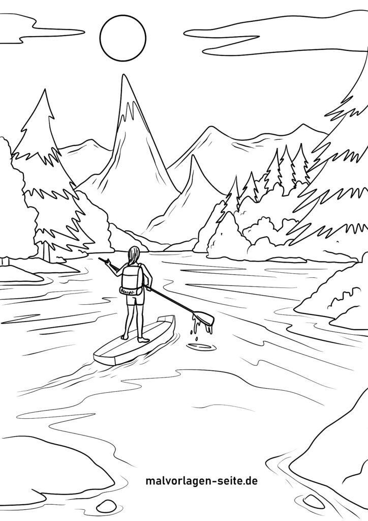 Malvorlage Stand Up Paddling - Ausmalbild kostenlos herunterladen