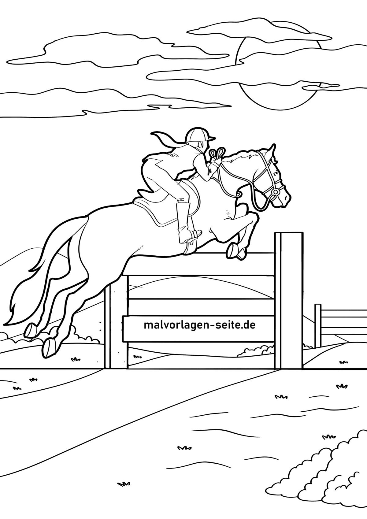 Malvorlage Pferde und Reiten | Jetzt kostenlos herunterladen