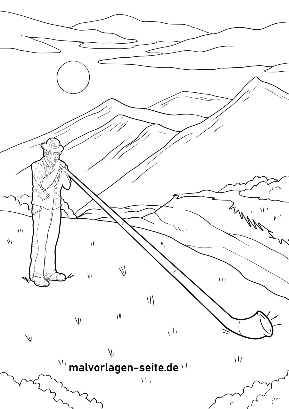Malvorlage Alphorn | Jetzt kostenlos herunterladen