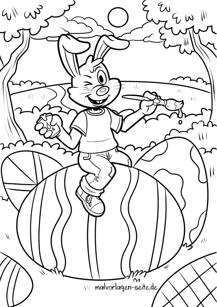 Ausmalbilder Ostern, Osterhase und Ostereier kostenlos drucken