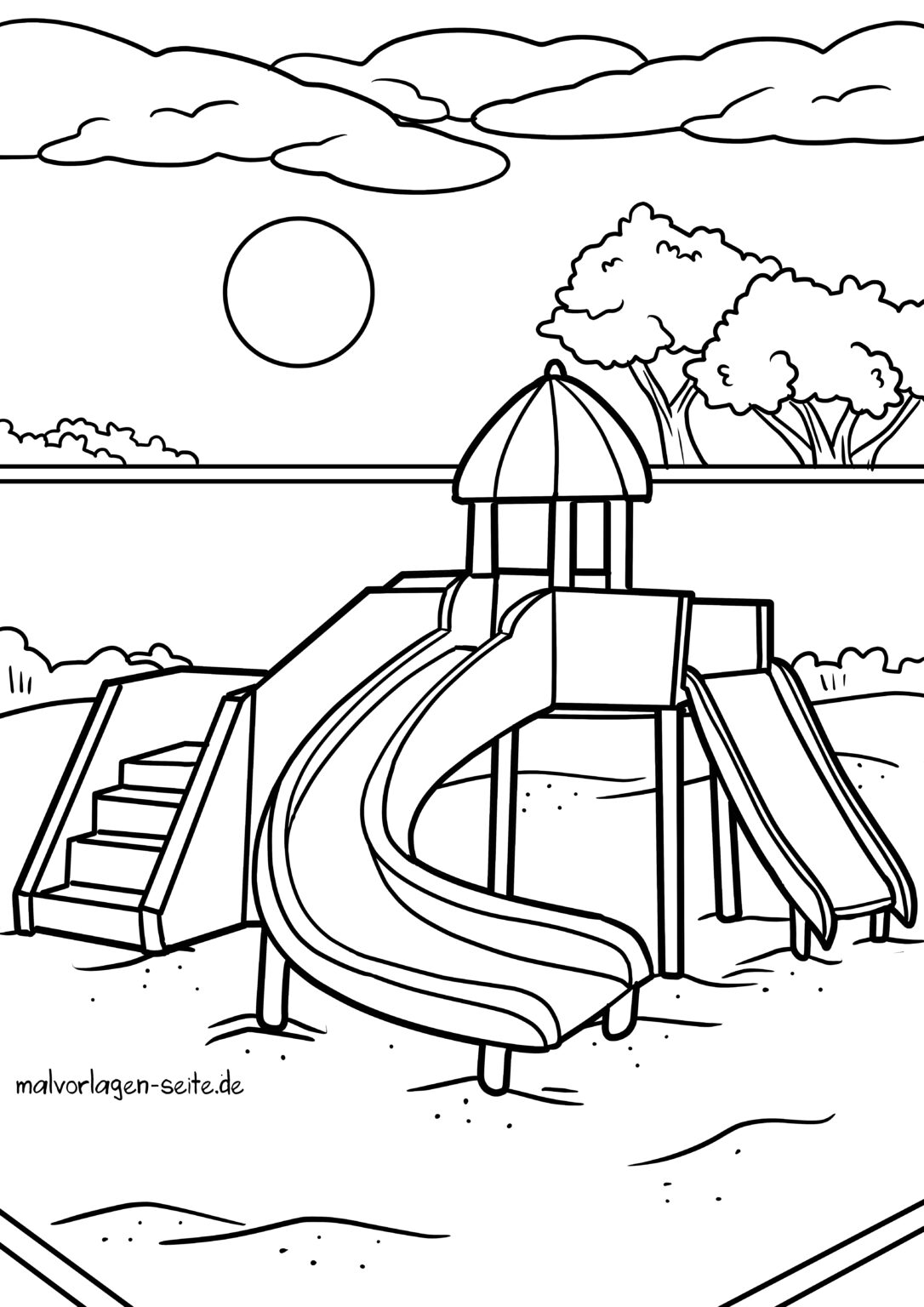 Malvorlage Spielturm Spielplatz | Jetzt kostenlos herunterladen