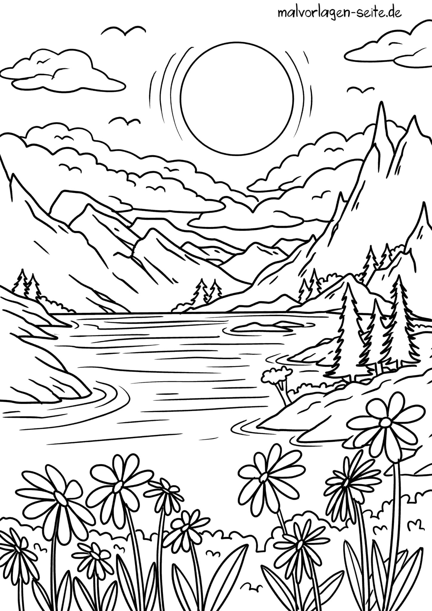 Malvorlage Landschaft | Jetzt kostenlos herunterladen