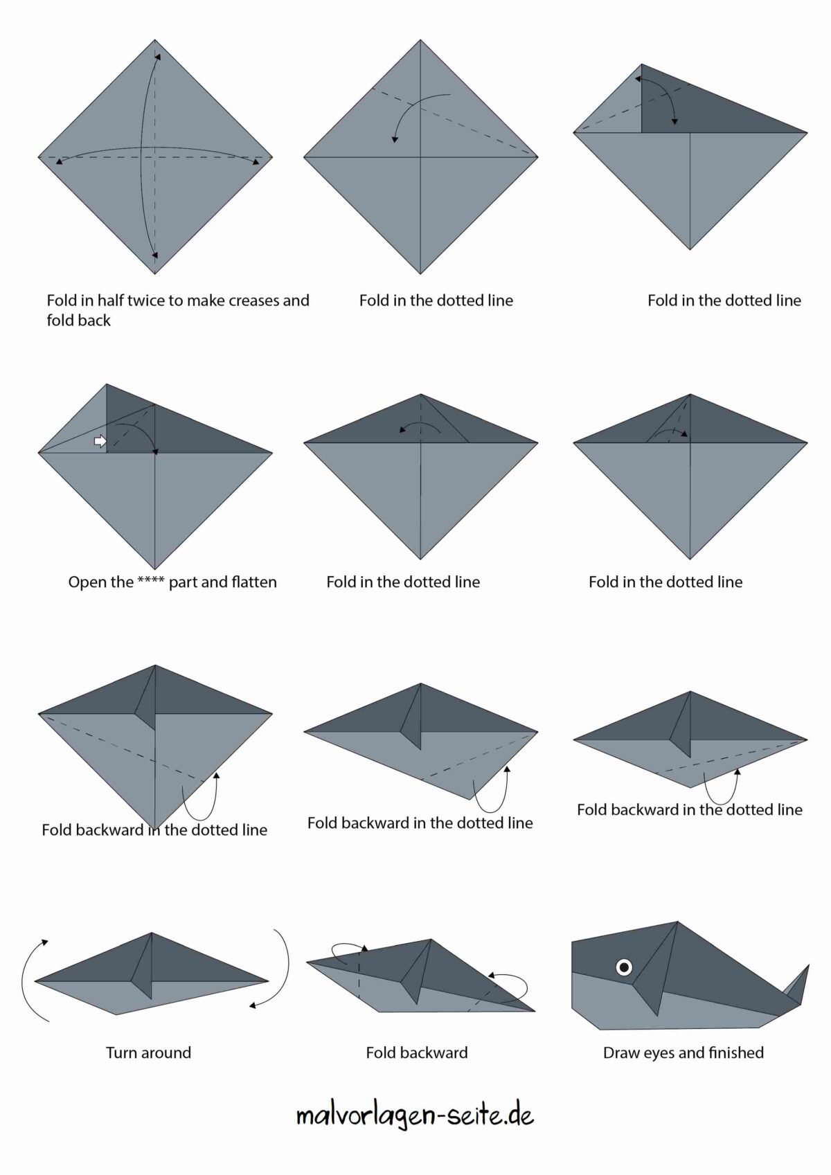 Origami Anleitung Wal falten | Jetzt kostenlos herunterladen