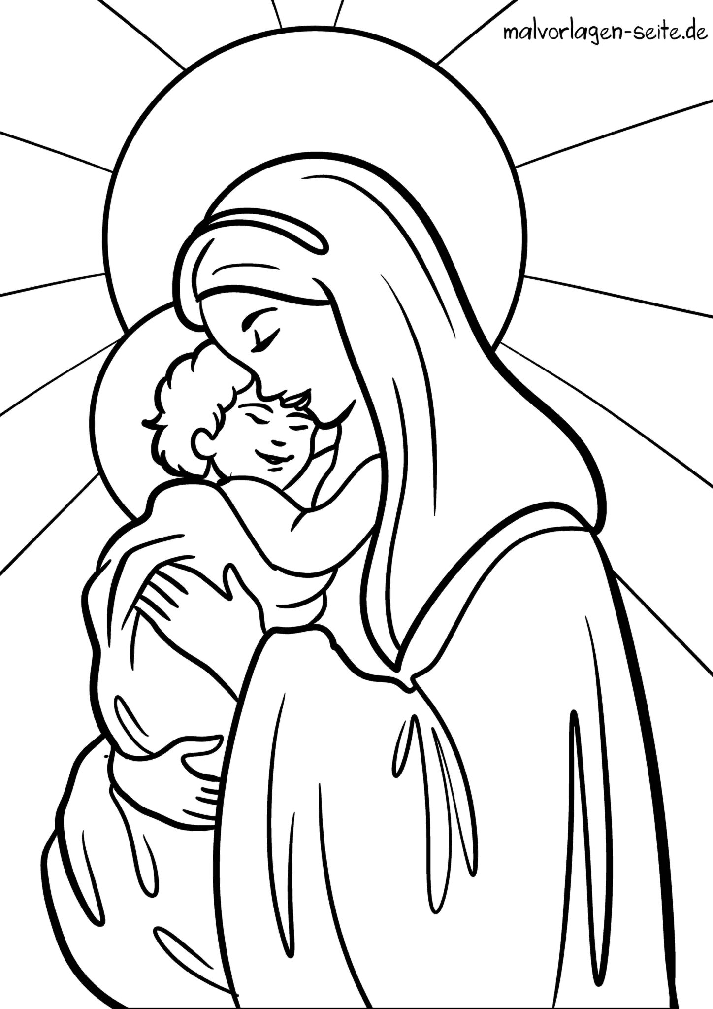 Malvorlage Maria und Jesus | Jetzt kostenlos herunterladen