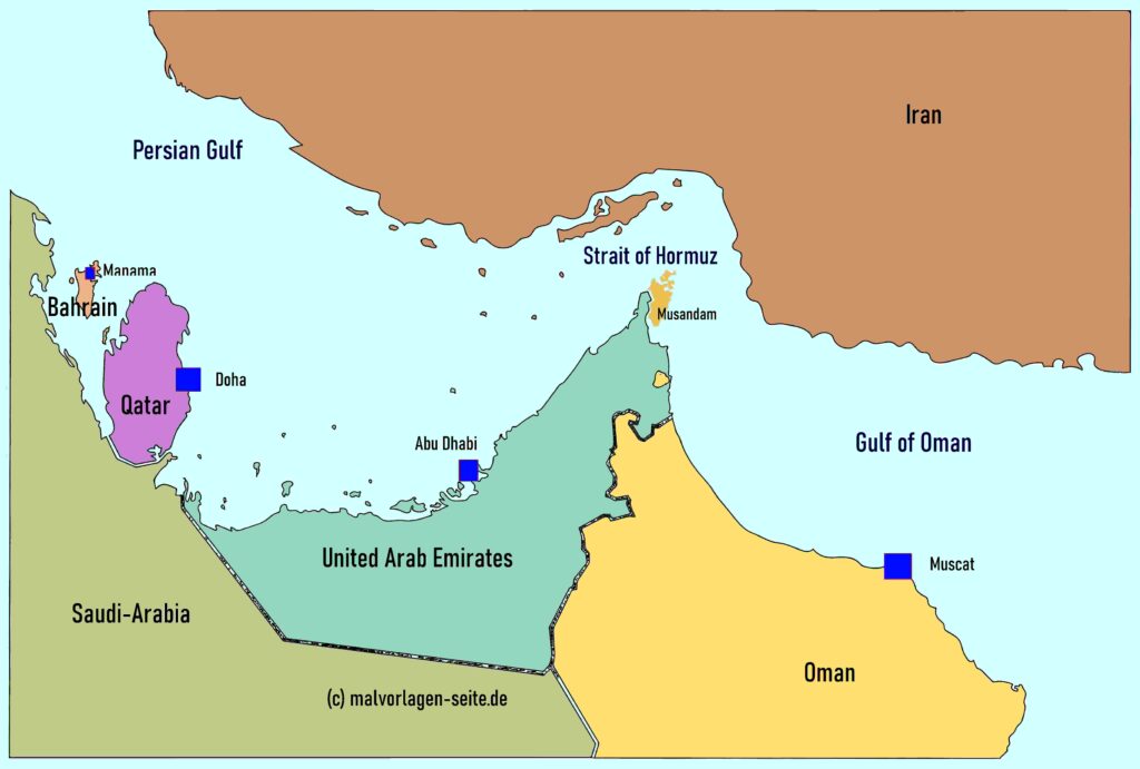 Map of the Persian Gulf and The Strait of Hormuz